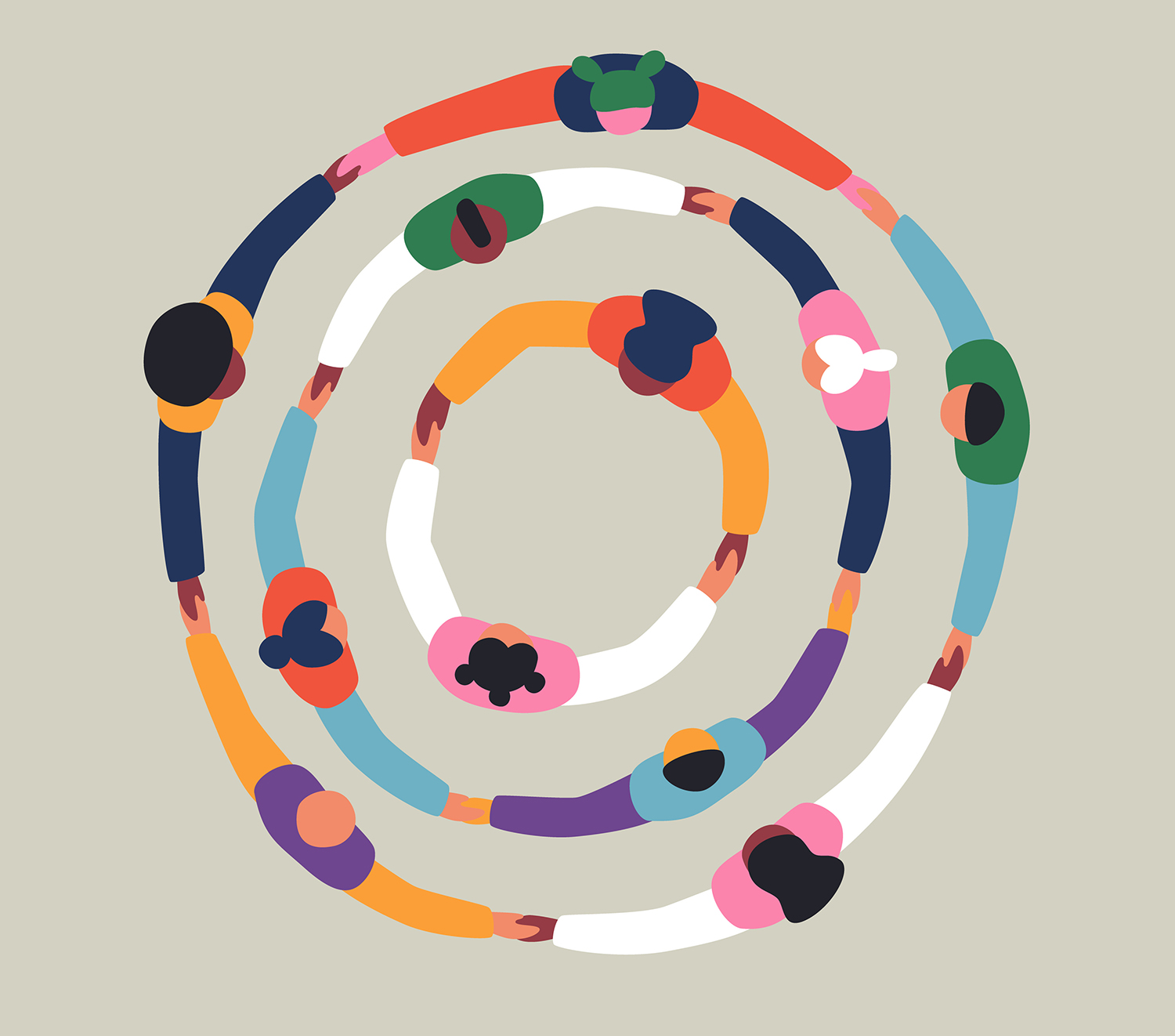 Diverse people friend group round holding hands - Premier Packaging